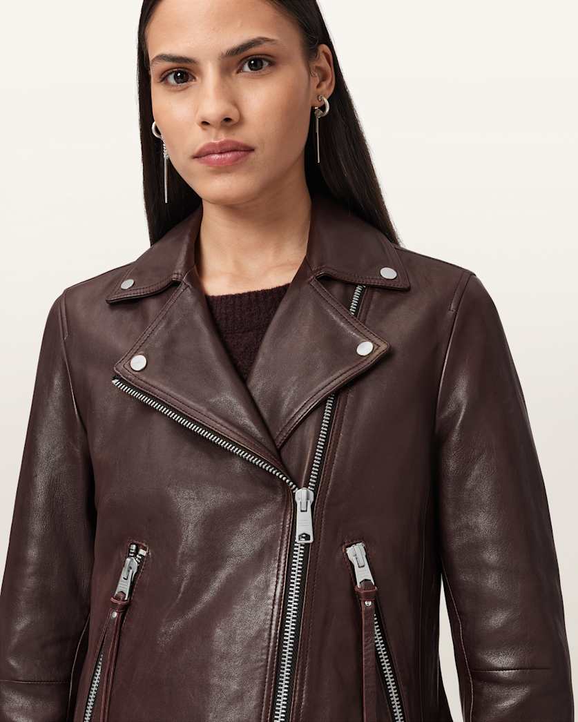 Dalby Slim Fit Leather Biker Jacket OXBLOOD RED | ALLSAINTS US